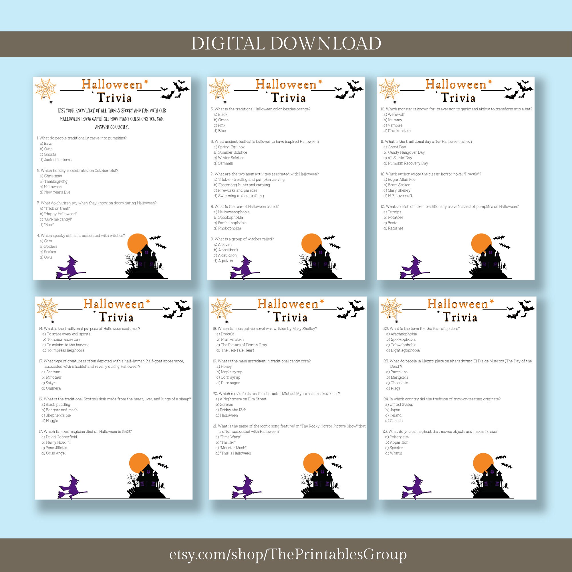 Halloween Trivia Game Printable, Halloween Party Games, Adult Game ...