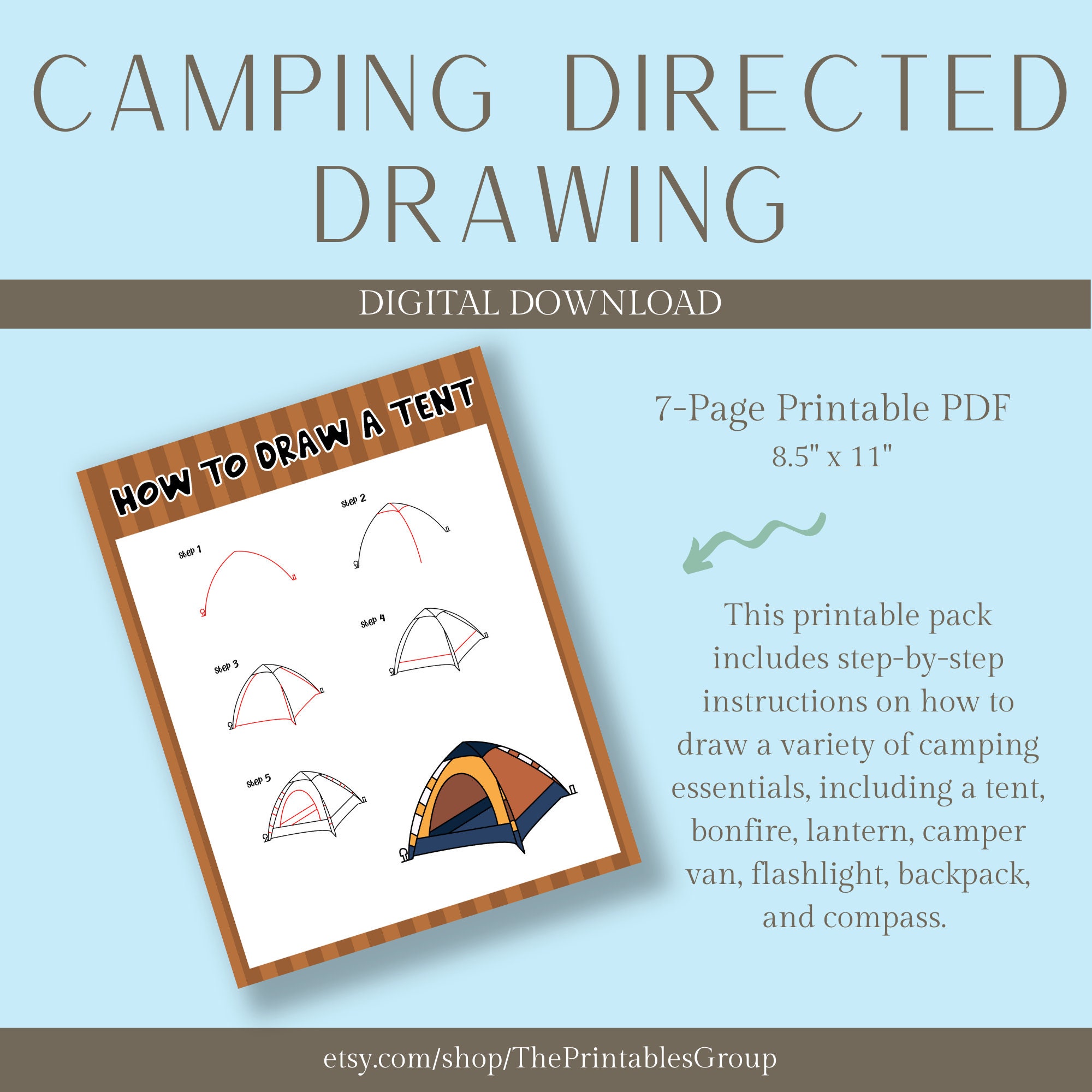 Camping Directed Drawing Printable | Camping Art Tutorial | Draw a Tent ...