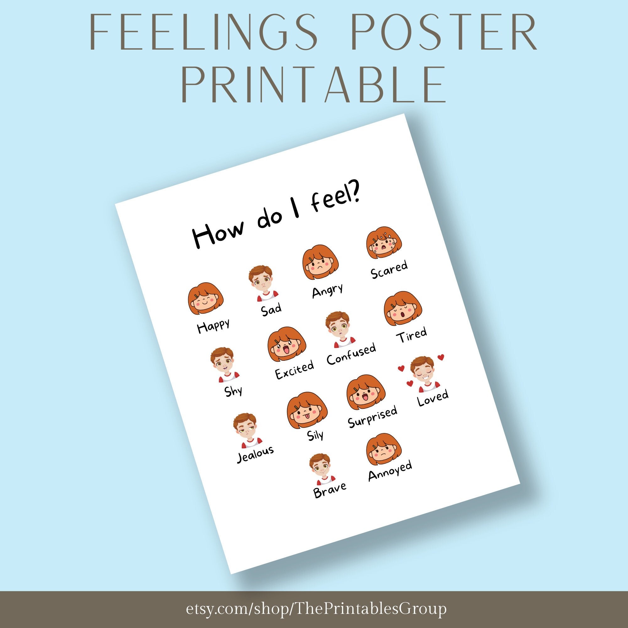 Feelings Poster Printable, Kids Emotion Wall Art, Social Emotional ...