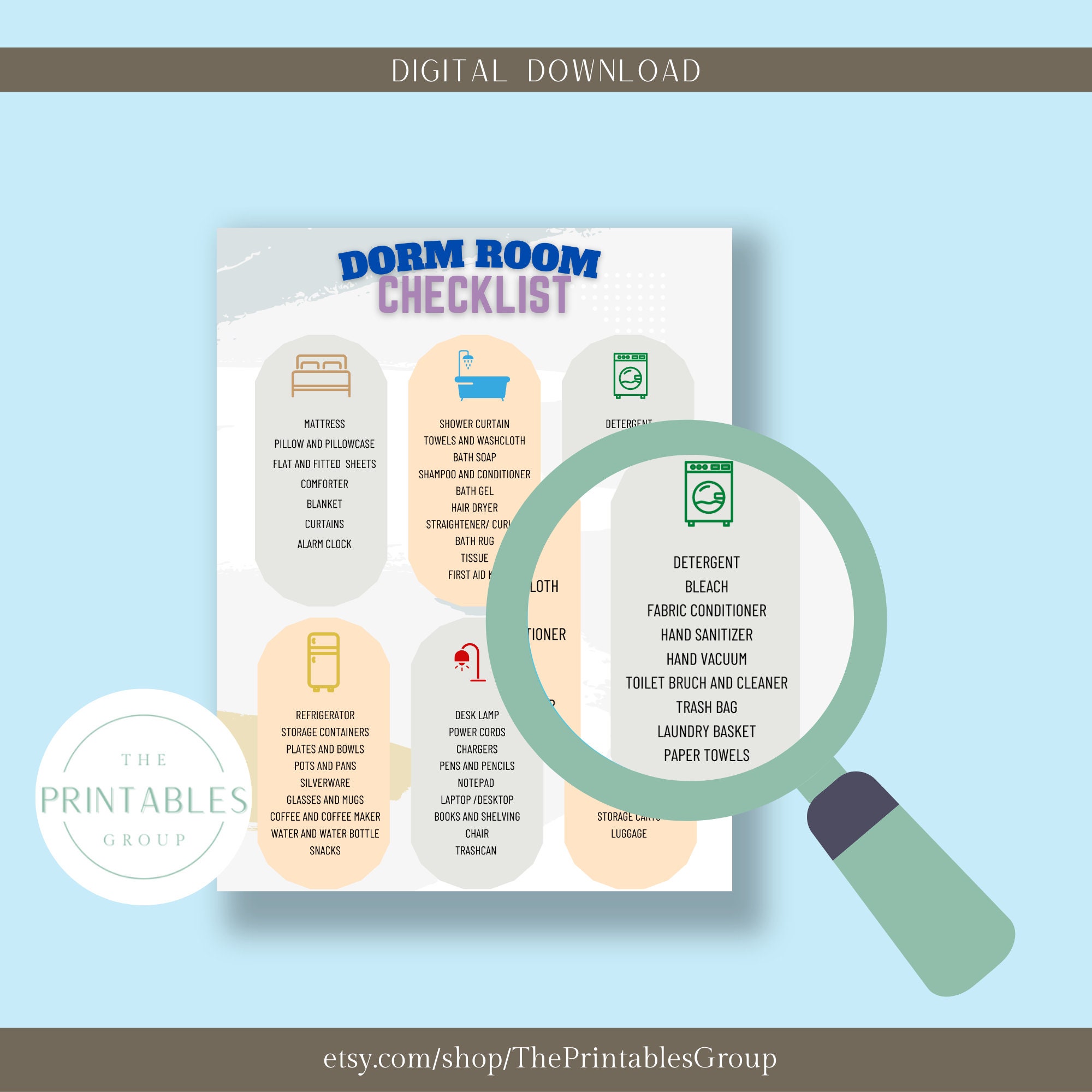 Dorm Room Checklist Printable | College Packing List | Student ...