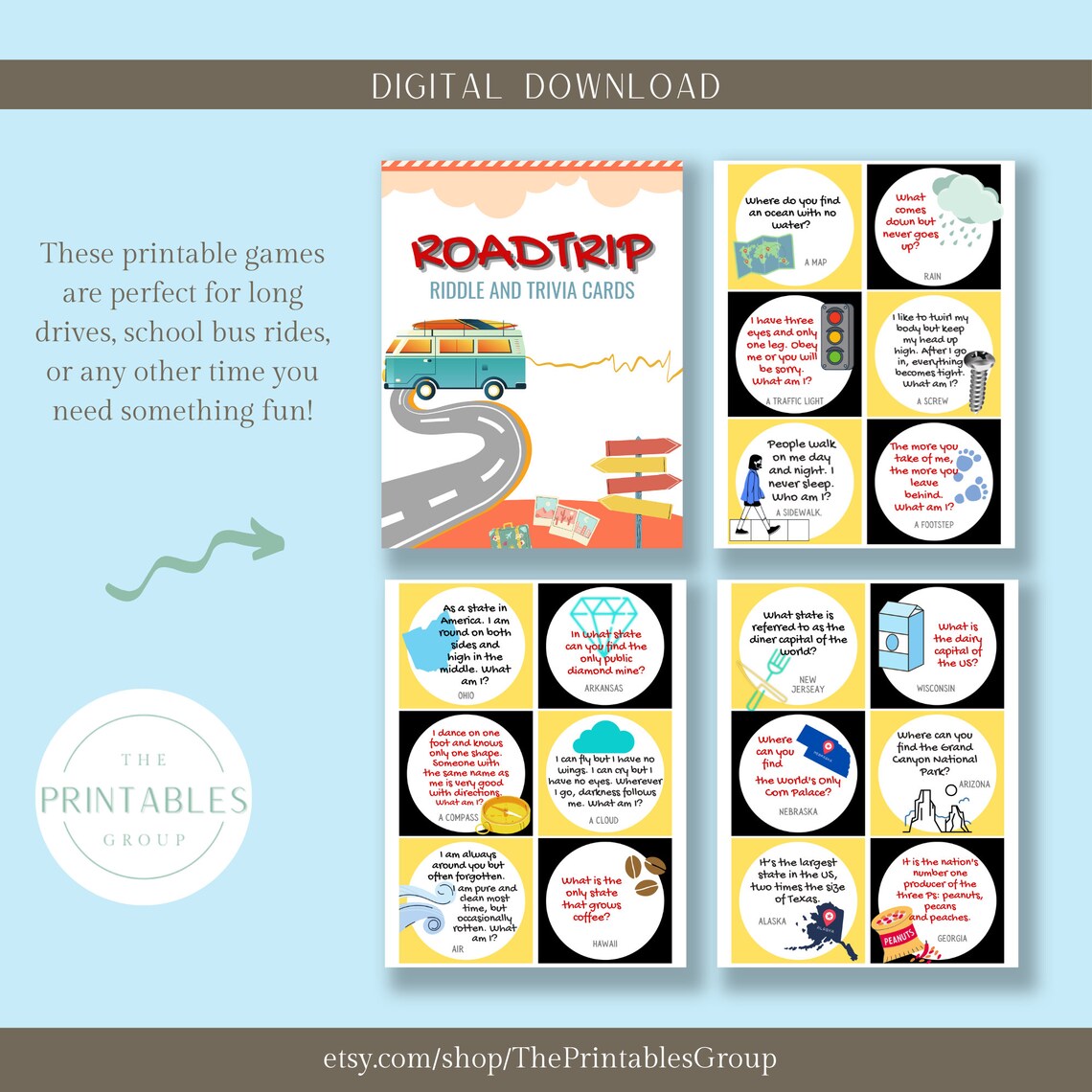 Road Trip Printable Games Bundle | Road Trip Car Color Search and Road ...