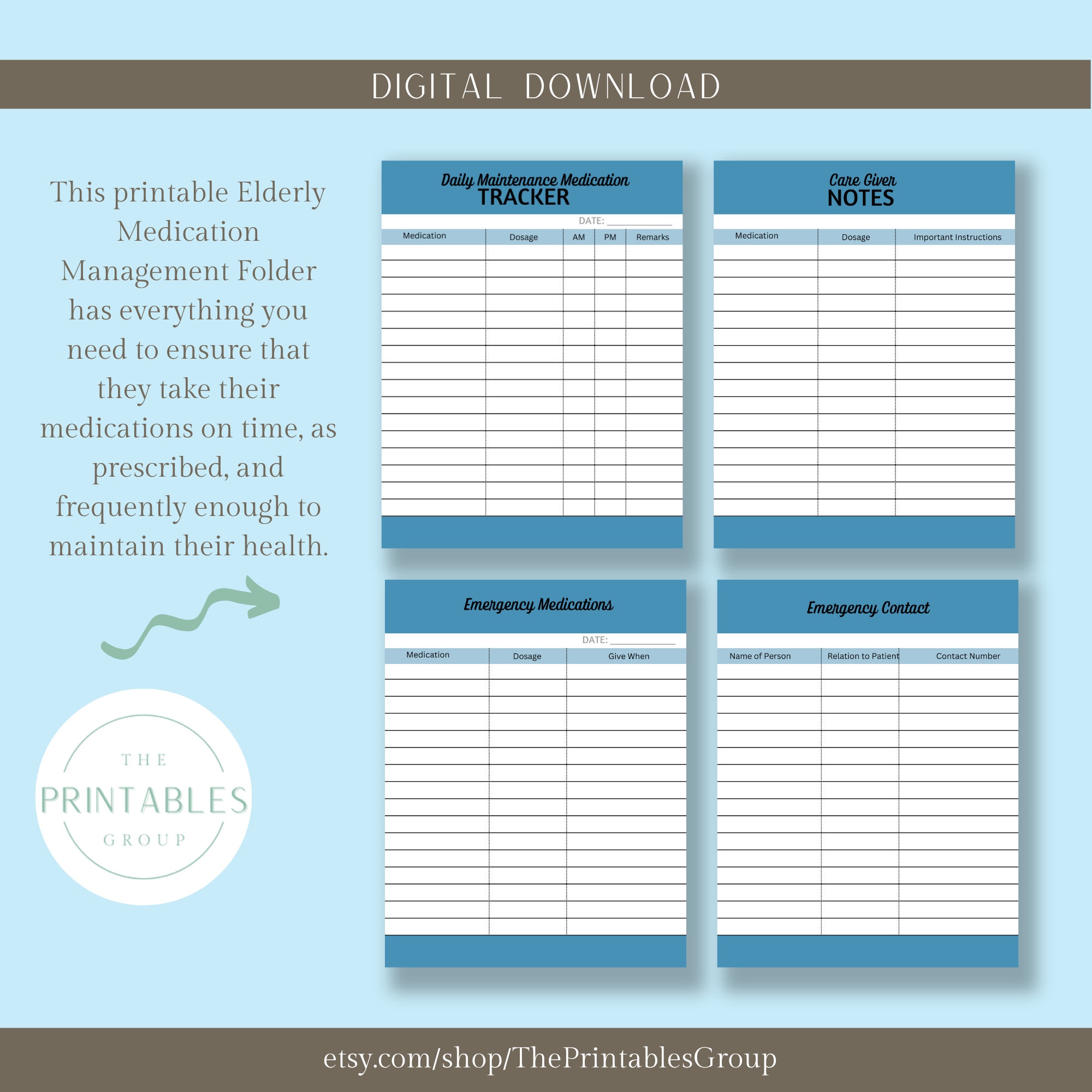 Elderly Medication Management Folder Printable | Medical Information ...