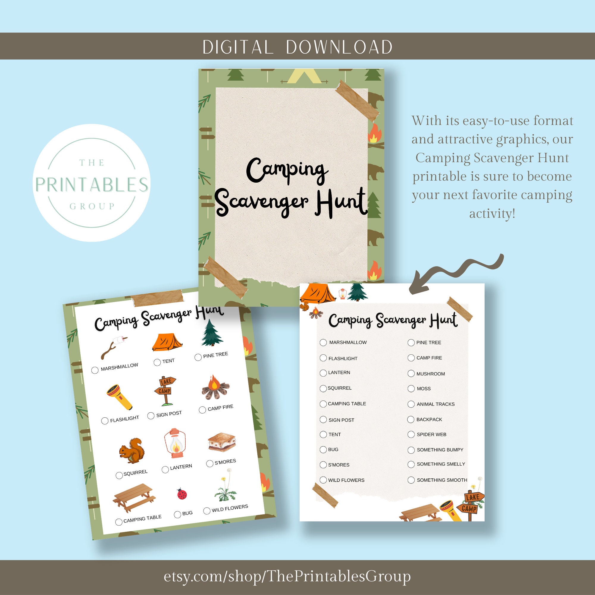 Camping Scavenger Hunt Printable, Nature-themed Family Games, Fun ...