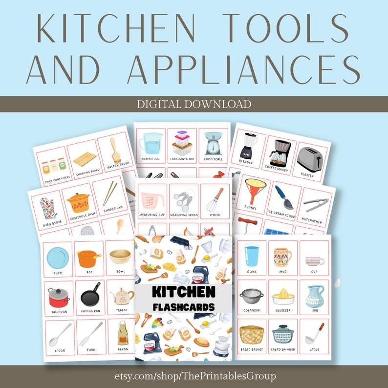 Kitchen Flashcards Printable | Cooking Tools Printable Flashcards ...
