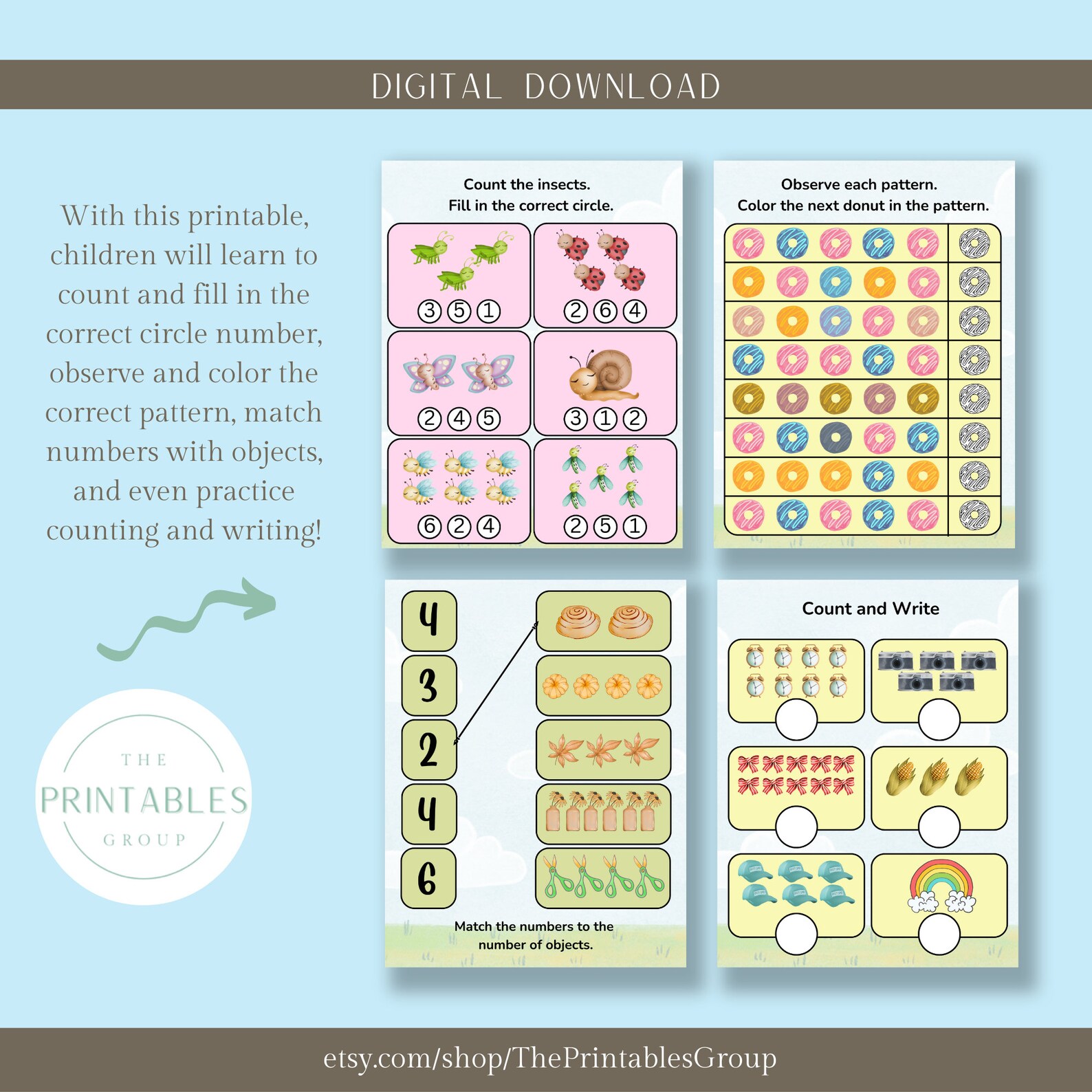 Preschool Counting Worksheets Printable Number Recognition Cards ...
