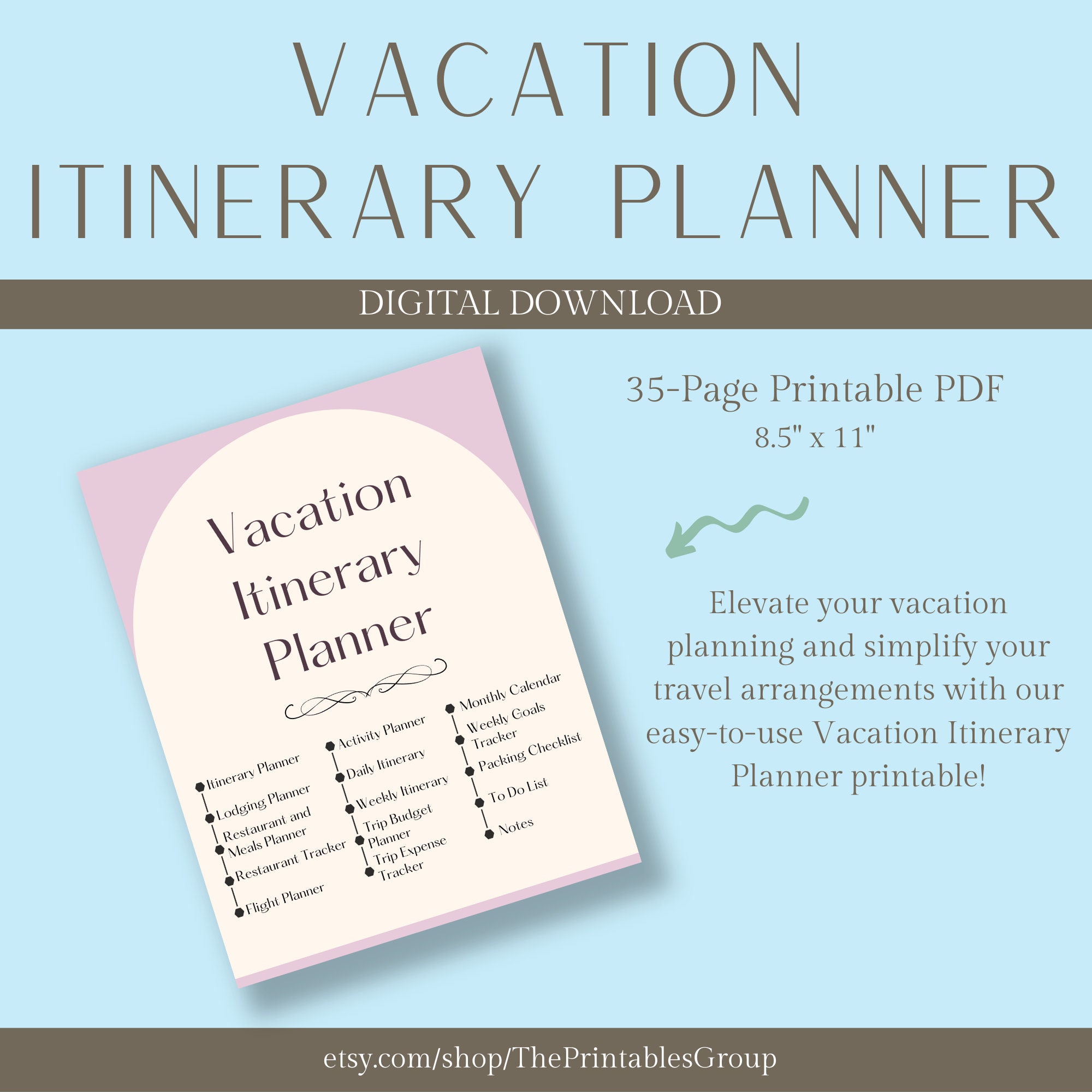 Vacation Itinerary Planner Printable Trip Itinerary Templates Travel ...