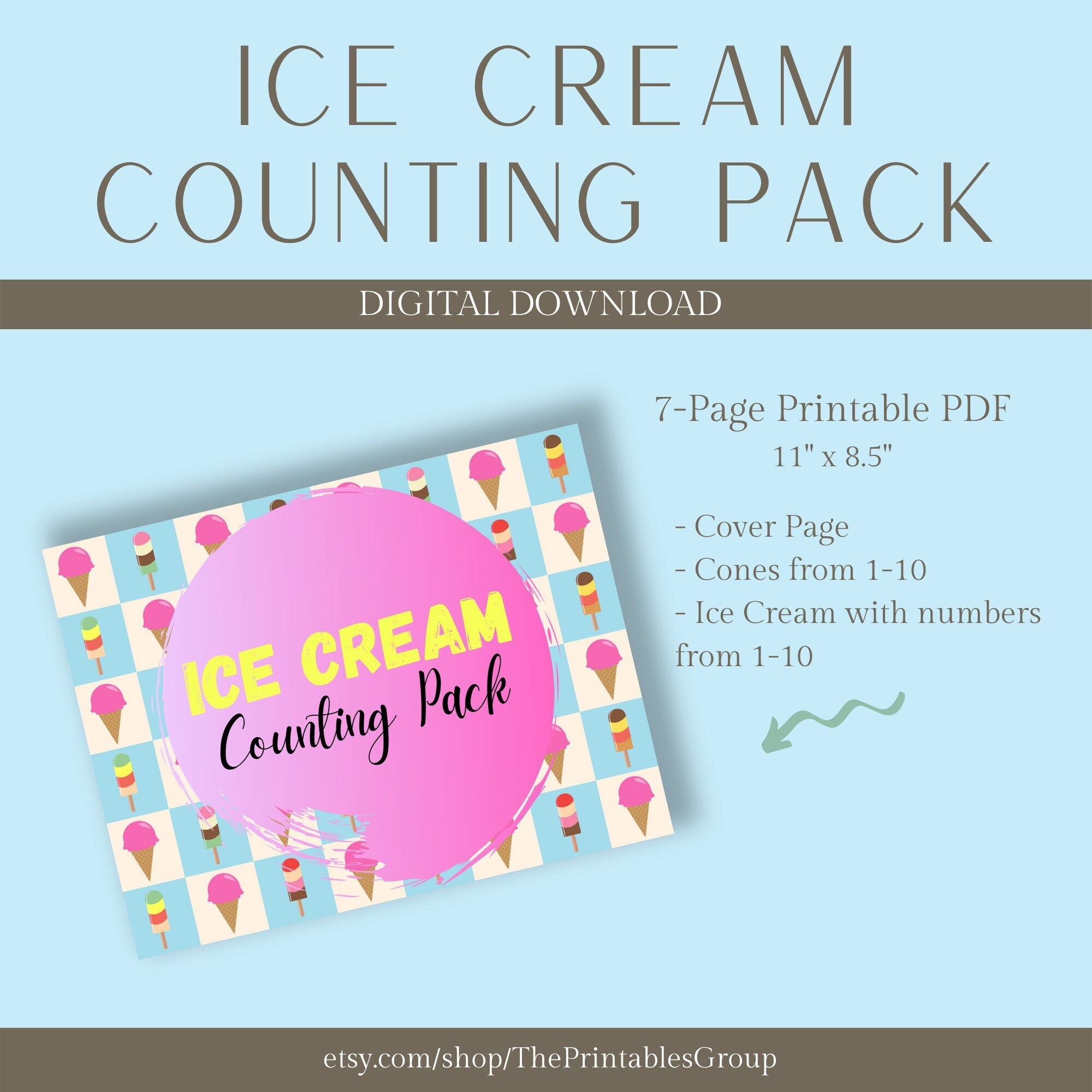 Ice Cream Counting Pack Printable, Number Matching Game for Kids ...