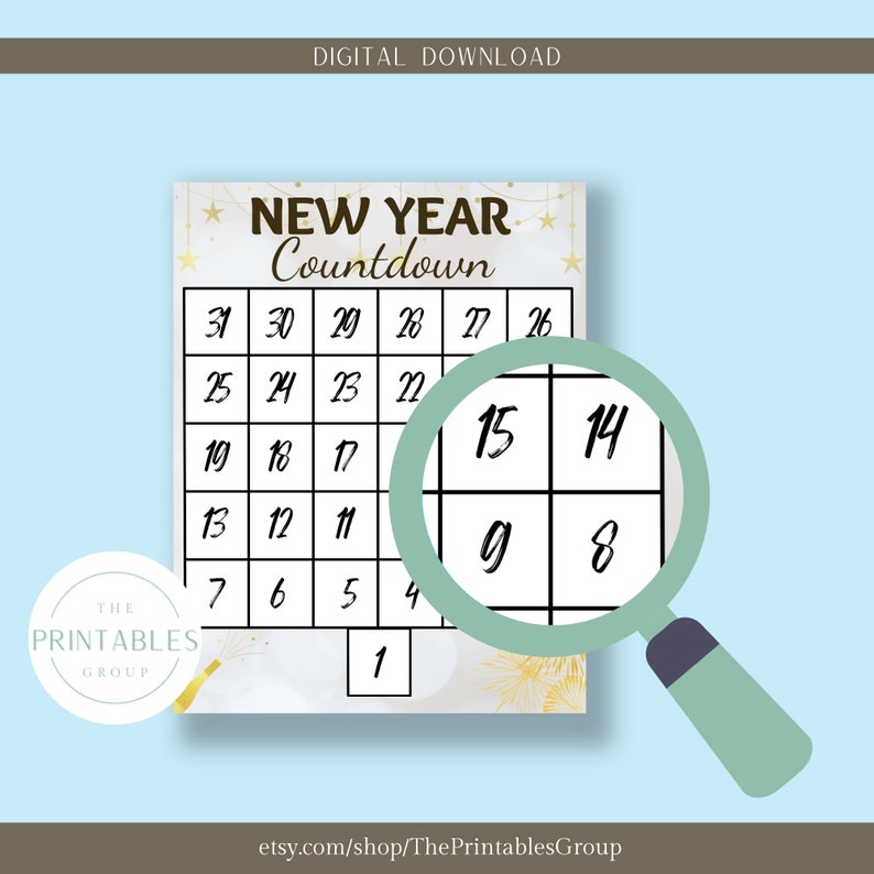 New Year Countdown Printable | New Year’s Eve Calendar | Countdown to ...