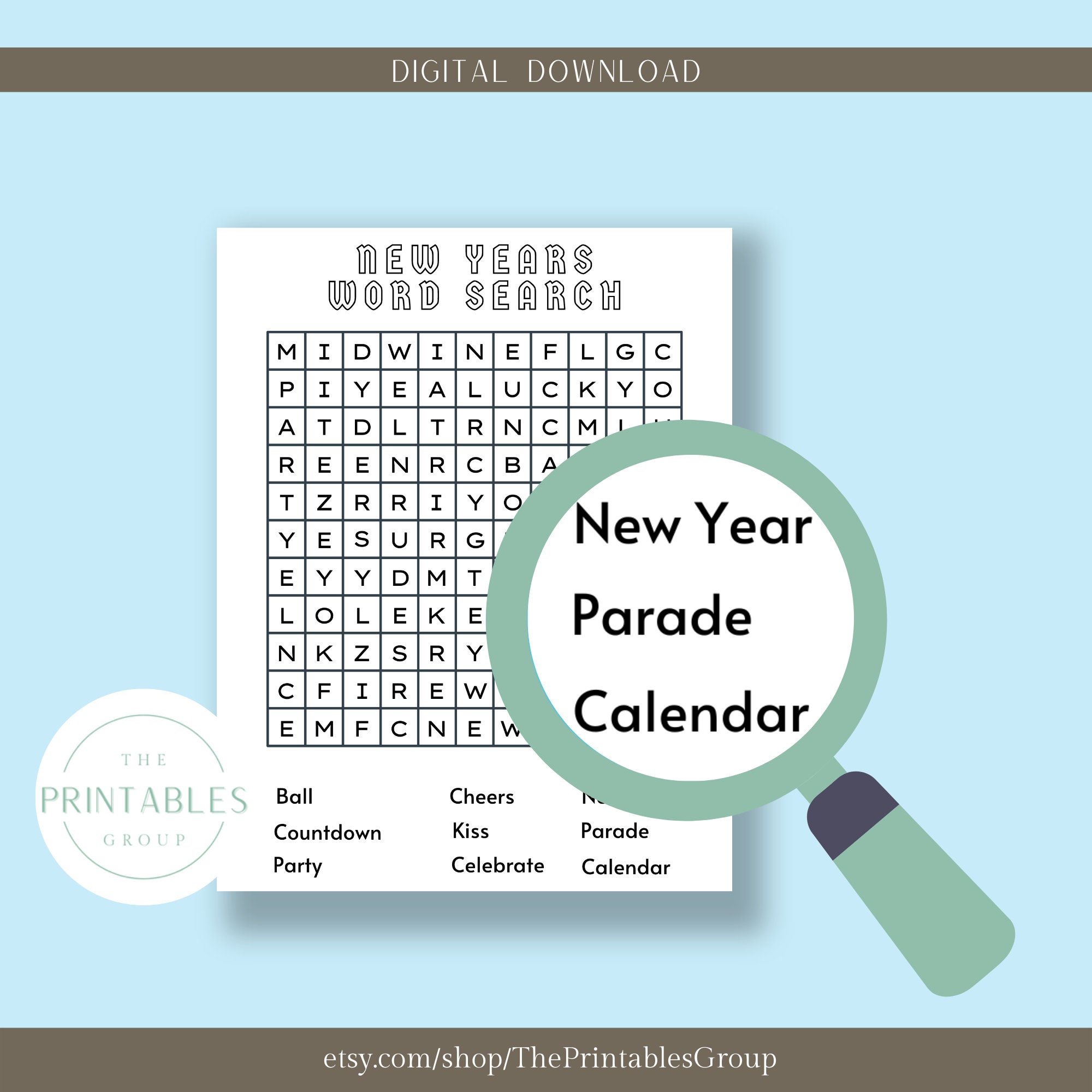 New Year Word Search Printable New Years Word Puzzle Game New Year ...