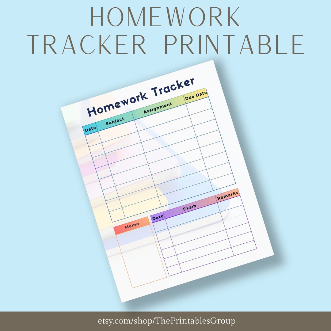 Homework Tracker Printable, Homework Planner Checklist, Student ...