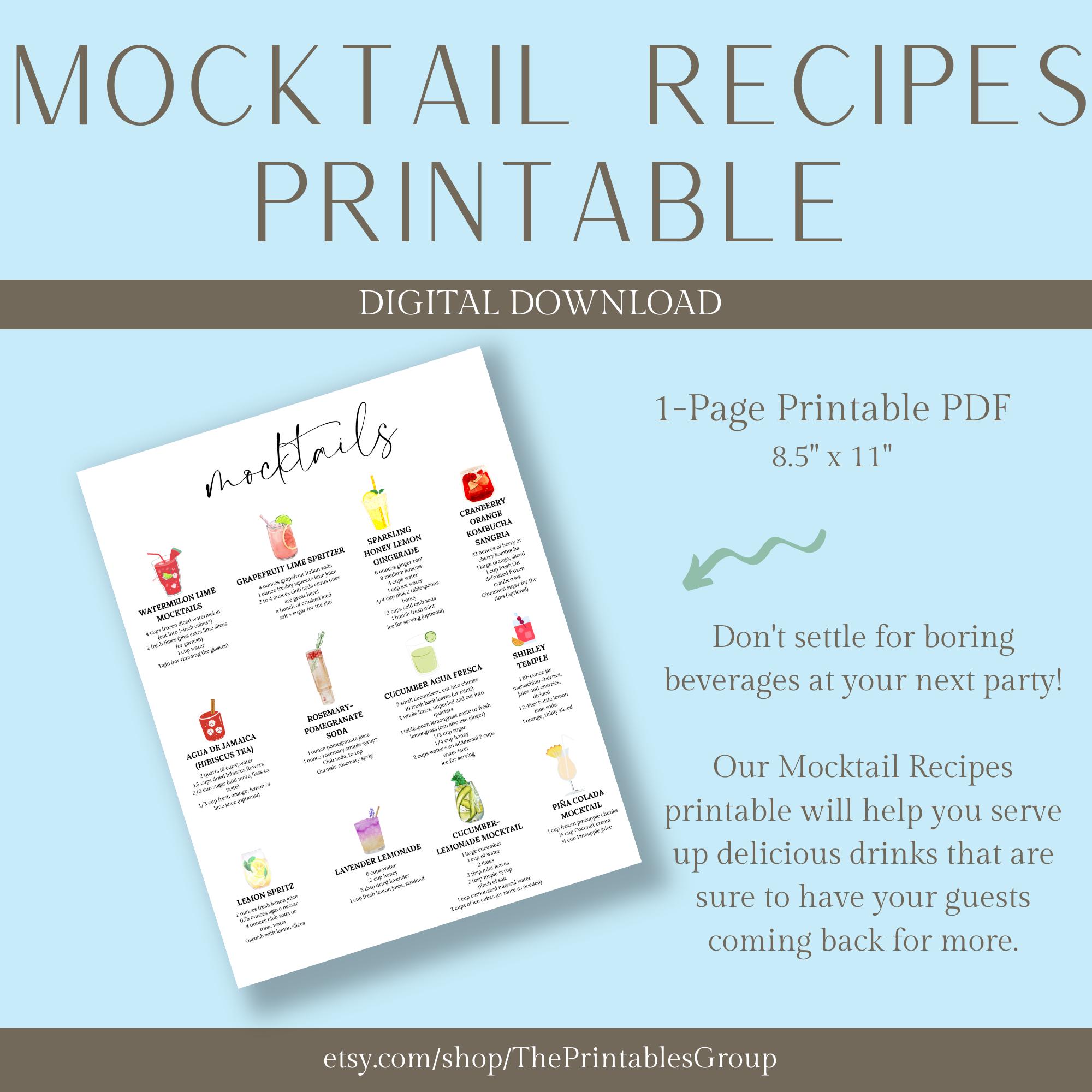 Mocktail Recipes Printable | Cocktail Alternatives Recipe Instructions ...