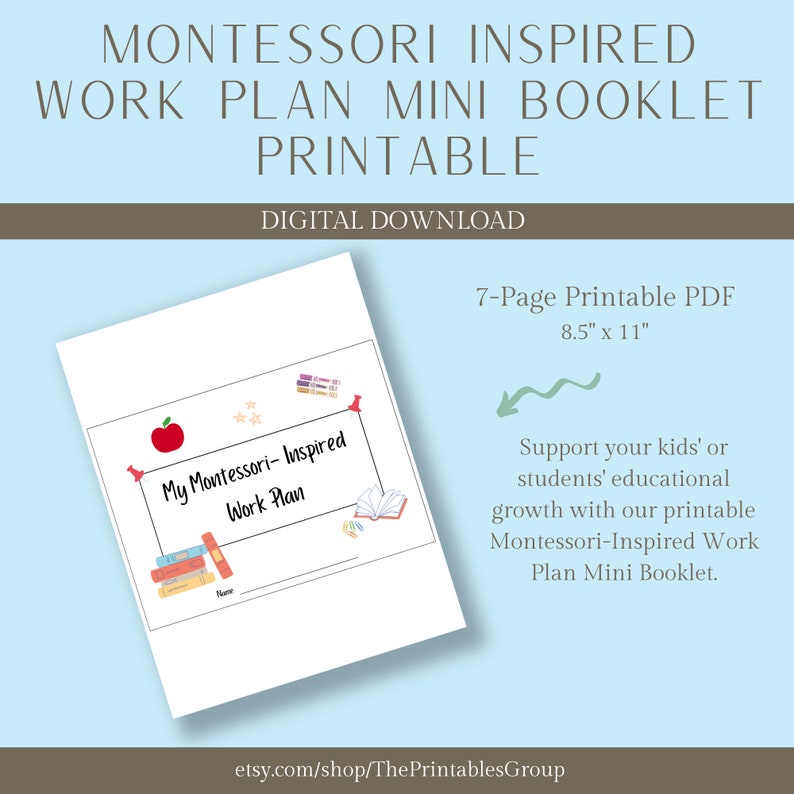 Montessori Inspired Work Plan Mini Booklet, Kids Learning Guide, Daily ...