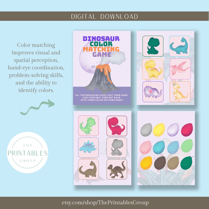 Dinosaur Color Matching Game Printable | Animal Color Matching ...