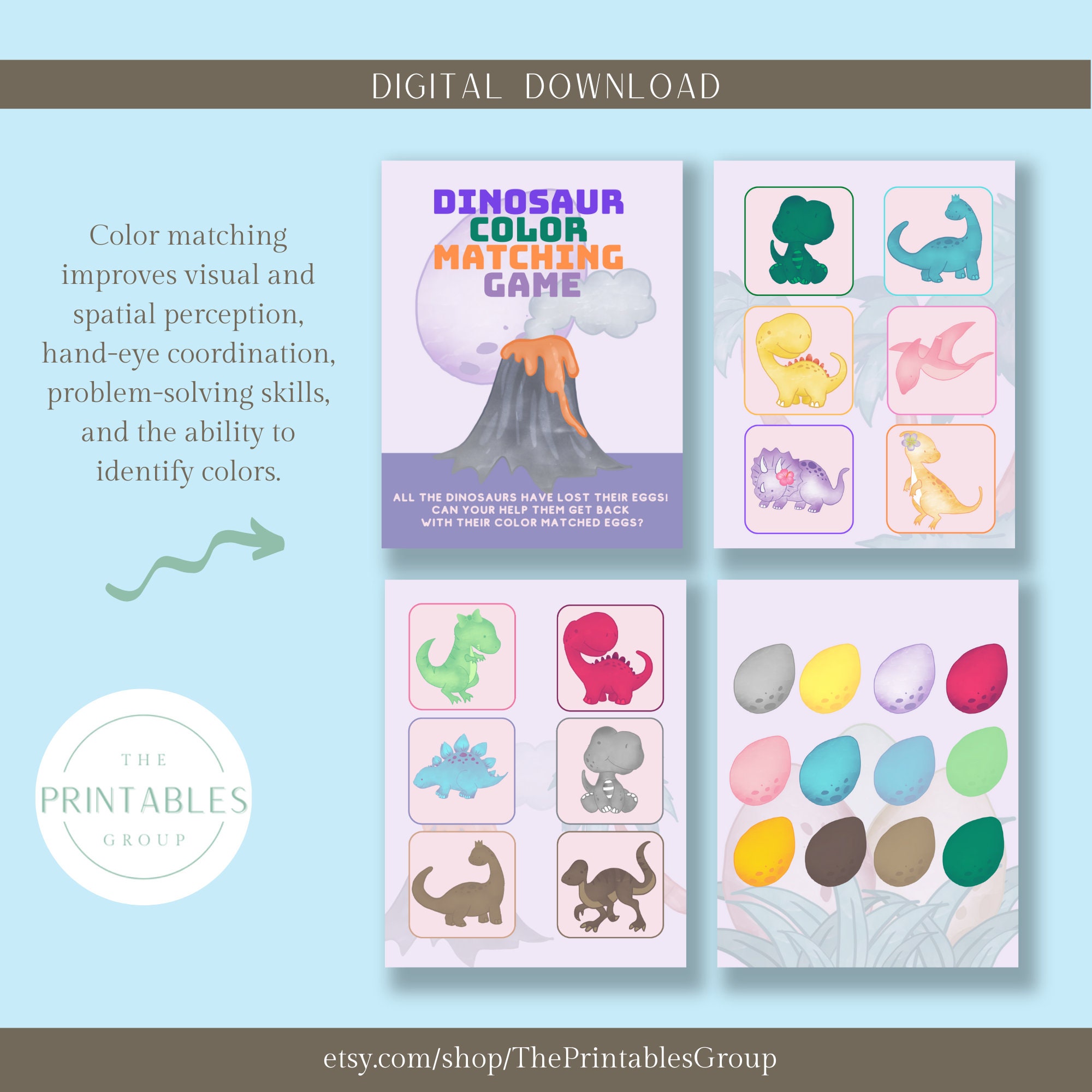 Dinosaur Color Matching Game Printable | Animal Color Matching ...