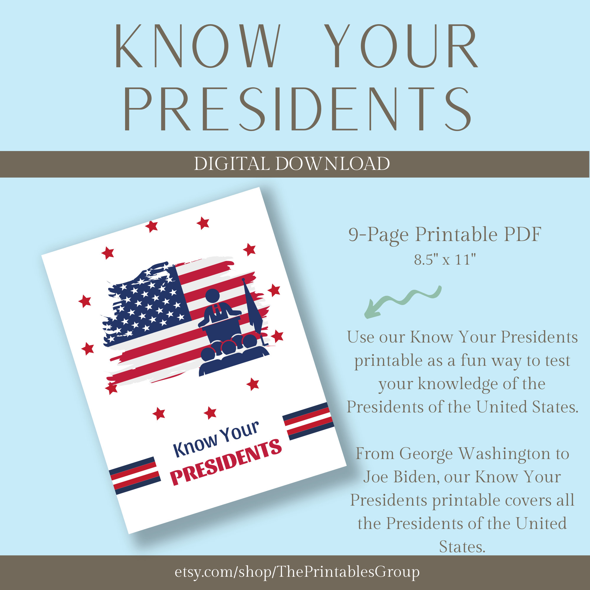 Know Your Presidents Printable | 46 USA Presidents | American History ...