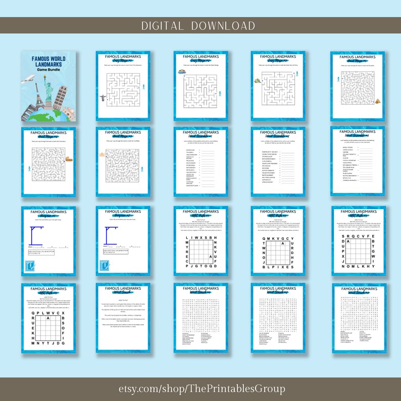 Famous World Landmarks Printable Game Bundle | Printable Maze | Word ...