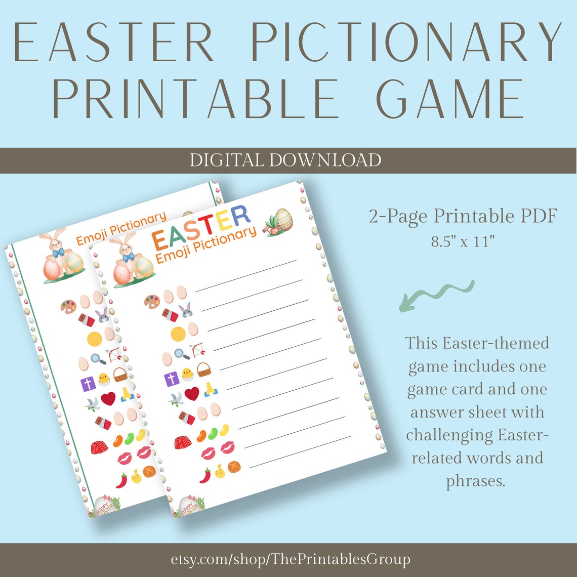 Easter Pictionary Printable, Easter Holiday Emoji Pictionary Game, Fun ...