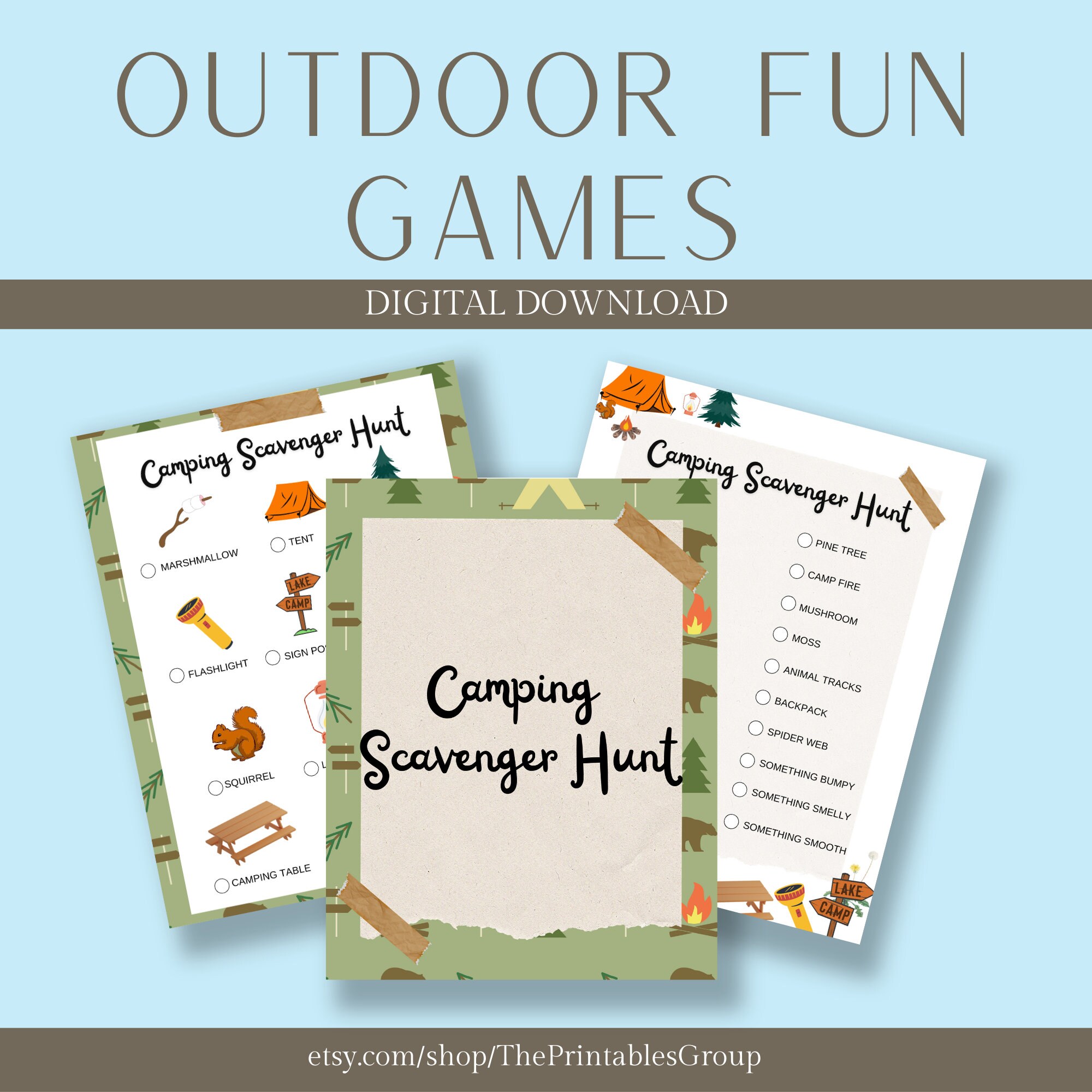 Camping Scavenger Hunt Printable, Nature-themed Family Games, Fun ...