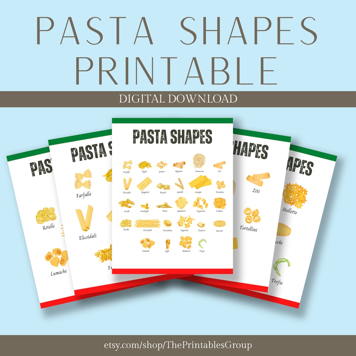 Pasta Shapes Printable | Italian Pasta Shapes Art Print | Pasta Shapes ...