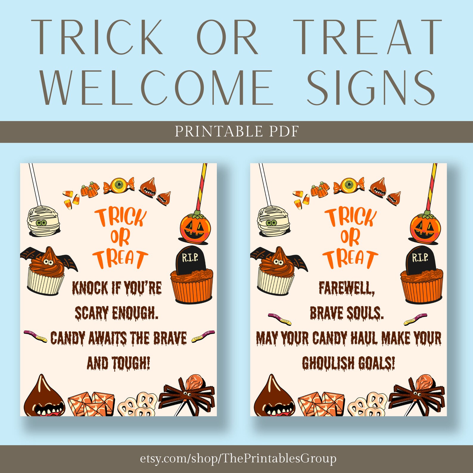 Halloween Trick or Treat Signs Printable Cute DIY Trick or Treat Signs ...