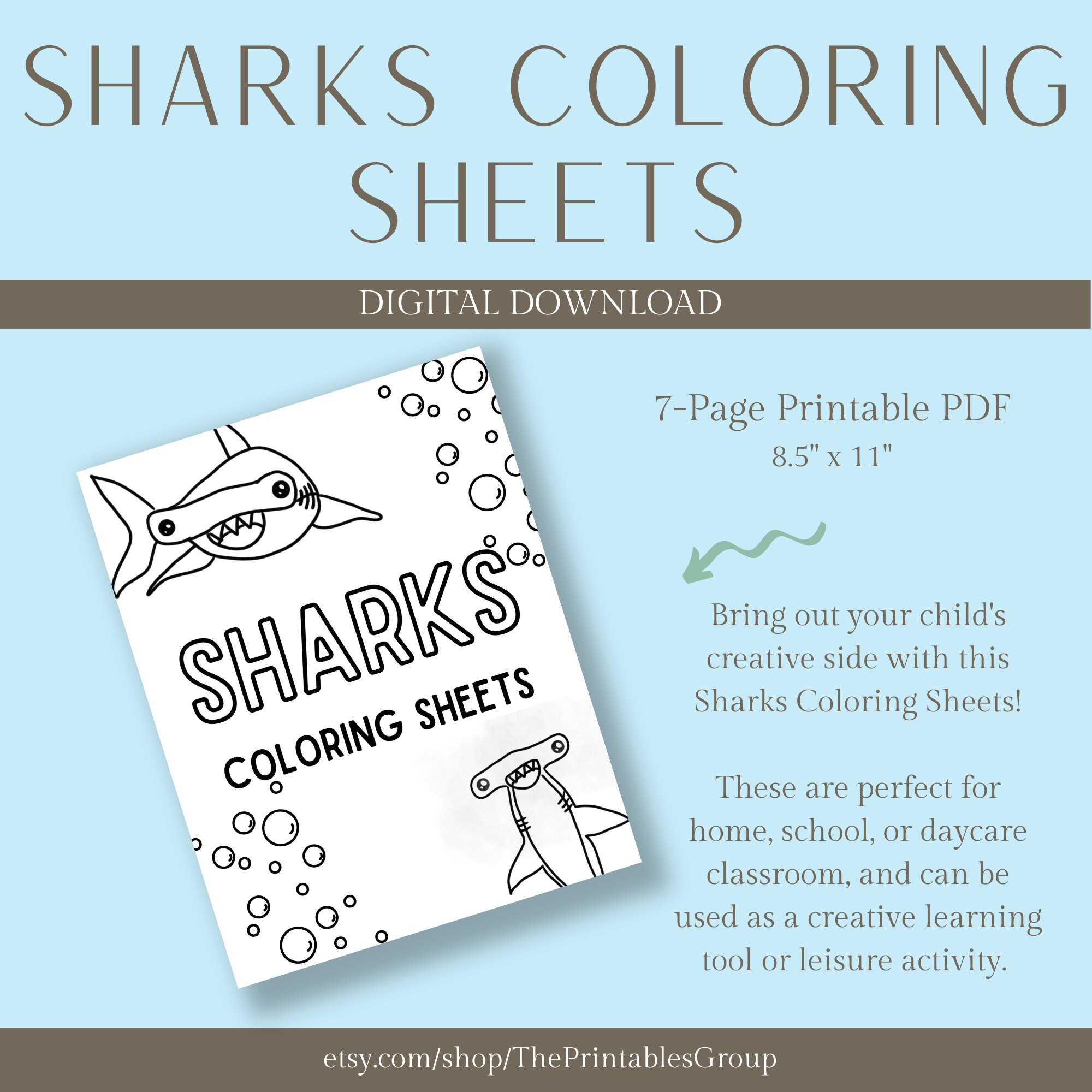 Sharks Coloring Sheets Printable, Sea Animals Coloring Pages, Aquatic ...