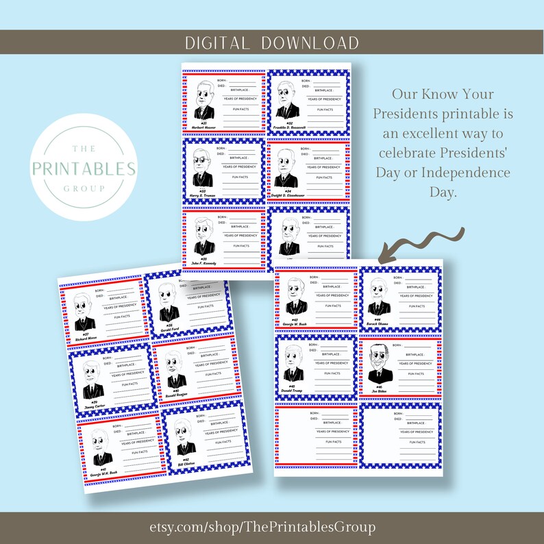 Know Your Presidents Printable | 46 USA Presidents | American History ...