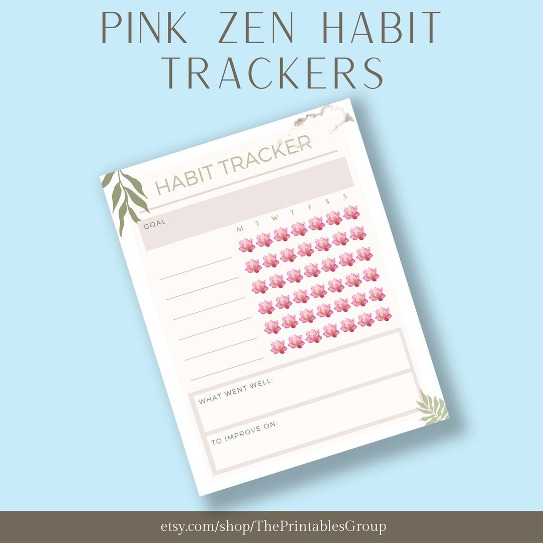 Habit Tracker Printable | Pink Zen Habit Trackers | Self Care Journal ...