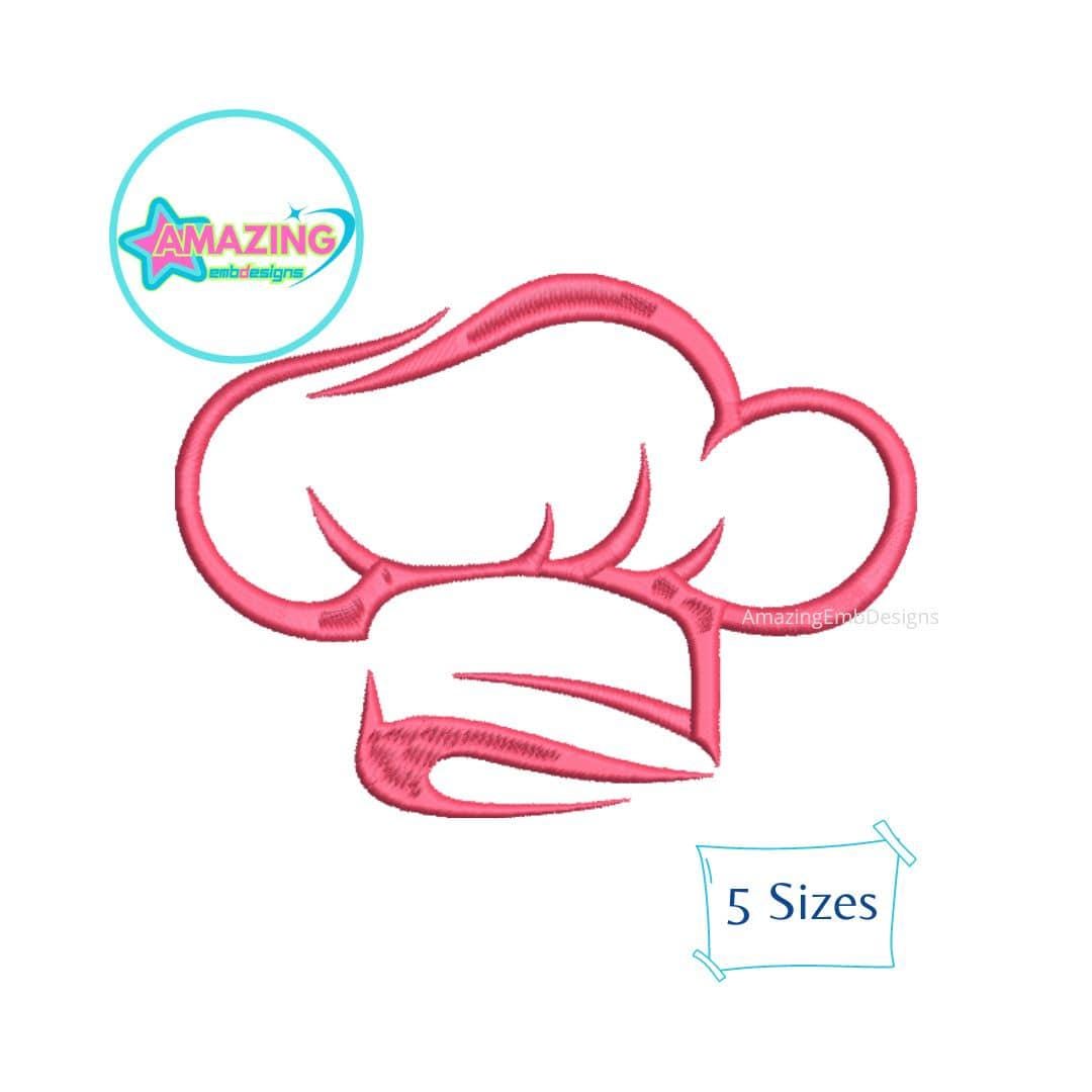 Chef Hat Embroidery Files, 5 Sizes Included. Cook Chef Cap, Machine ...
