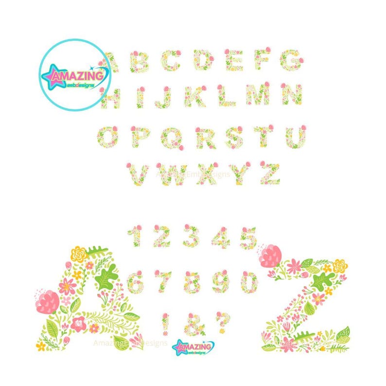 Colorful Alphabet, Spring flowers letters, numbers and symbols ...