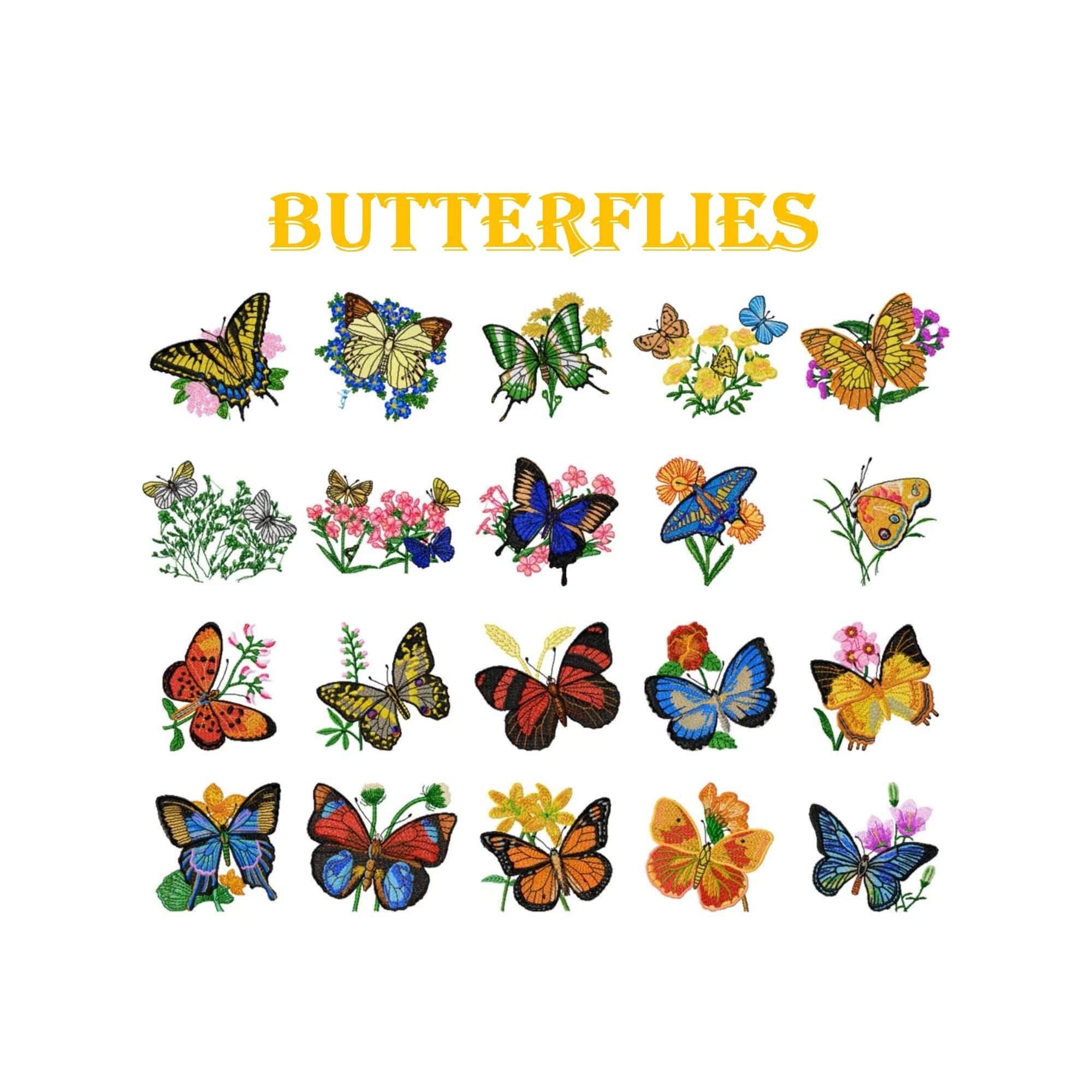 Bundle 20 Butterflies Embroidery Designs. Butterflies and Flowers ...