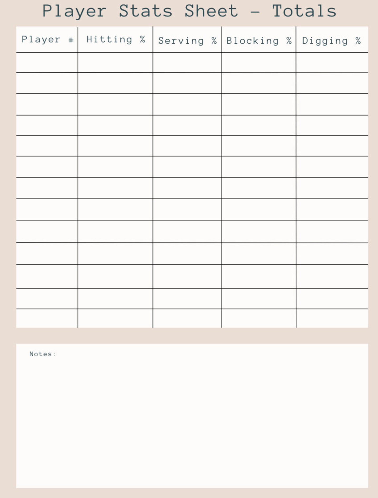 Volleyball Stat Tracking Sheets - Individual Player Tracking & Totals ...