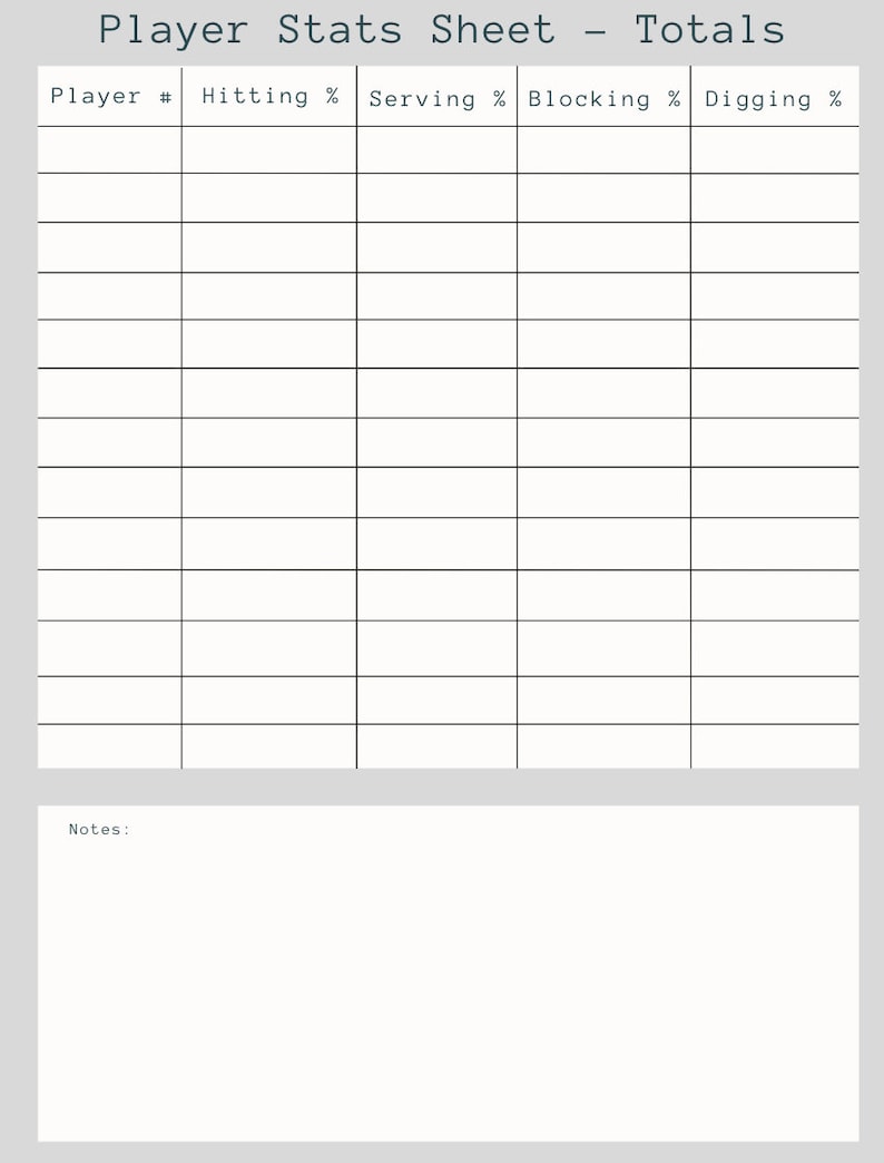 Volleyball Stat Tracking Sheets - Individual Player Tracking & Totals ...