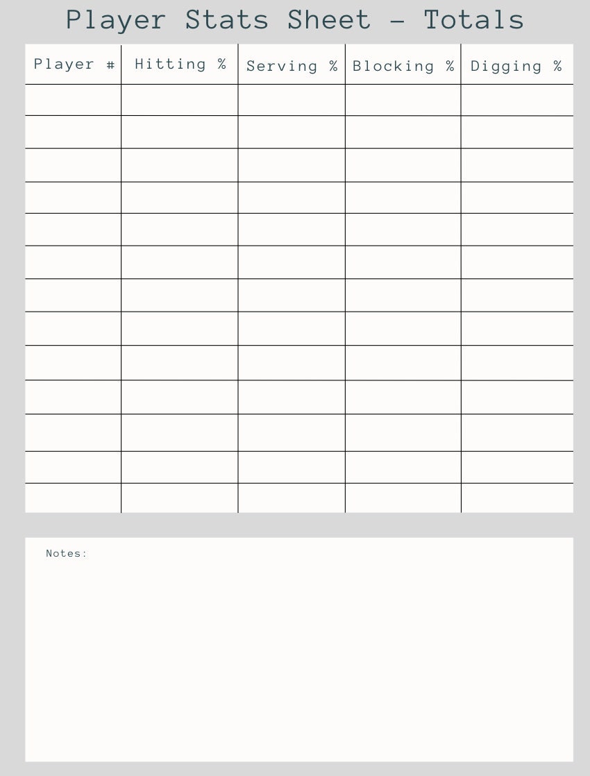 Volleyball Stat Tracking Sheets - Individual Player Tracking & Totals ...