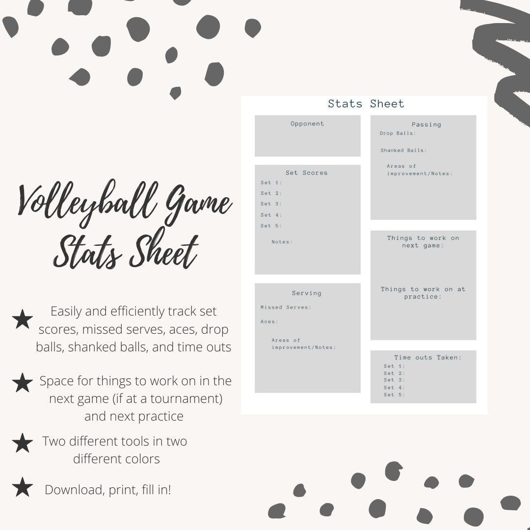 Volleyball Team Stats Tracking Sheet - Editable (grey) - Etsy