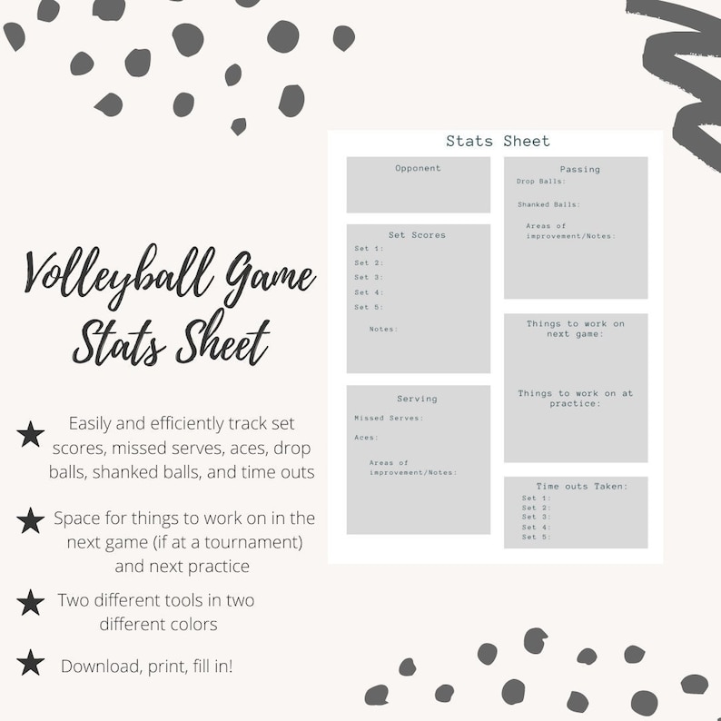 Volleyball Team Stats Tracking Sheet - Editable (grey) - Etsy