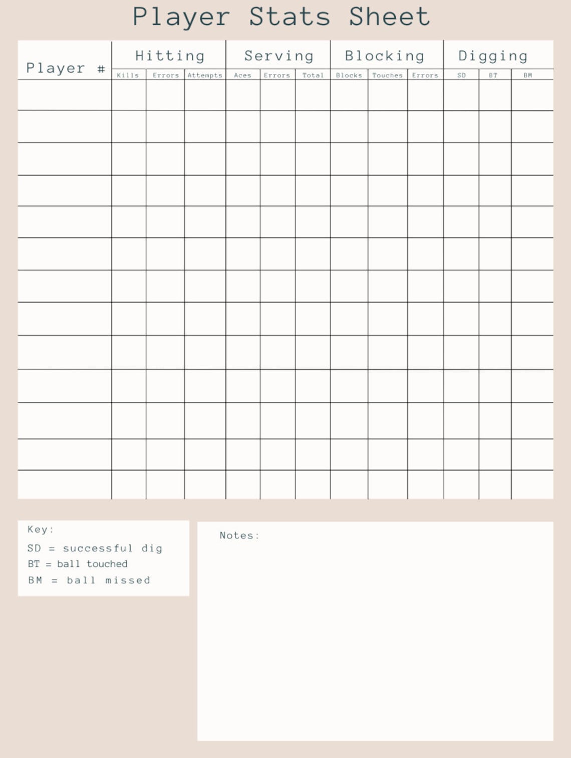 Volleyball Stat Tracking Sheets - Individual Player Tracking & Totals ...