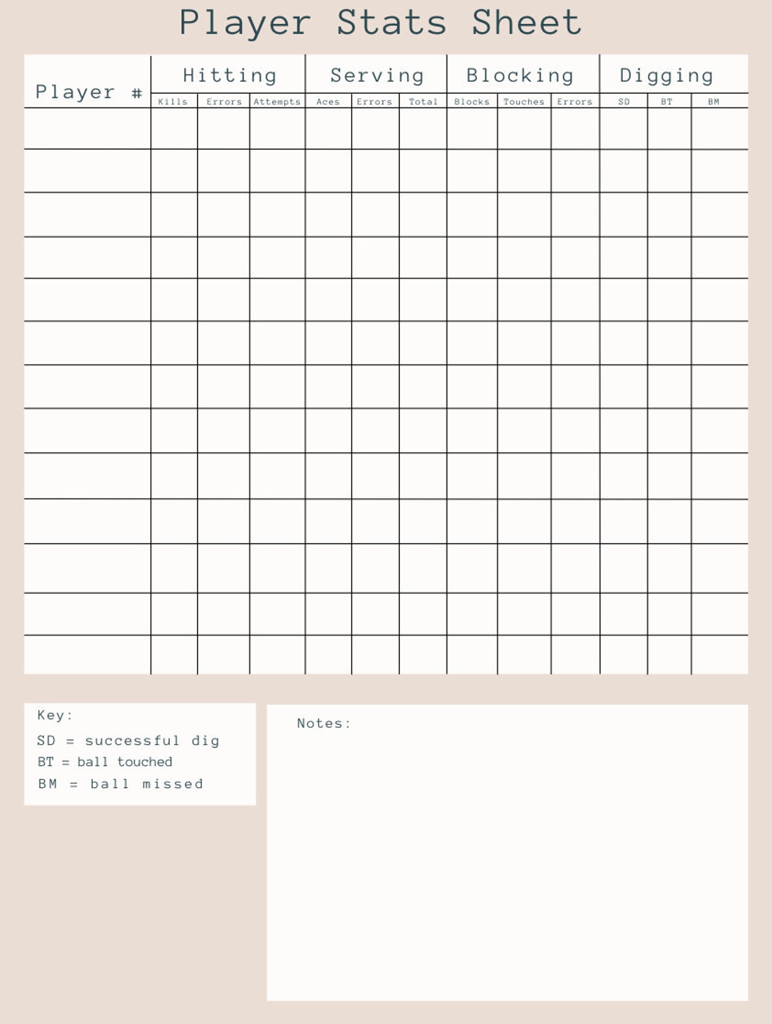 Volleyball Stat Tracking Sheets - Individual Player Tracking & Totals ...