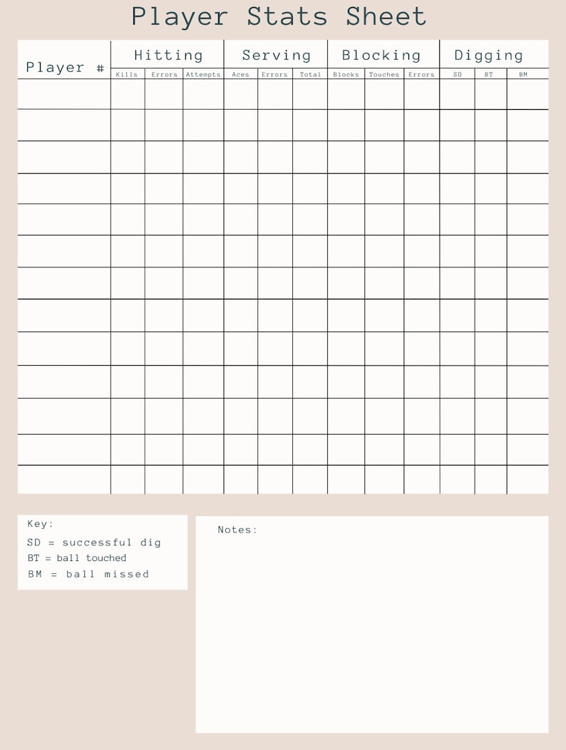 Volleyball Stat Tracking Sheets - Individual Player Tracking & Totals ...