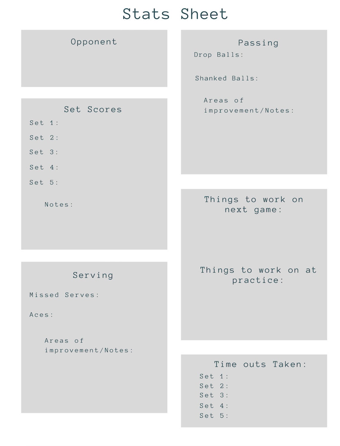 Volleyball Team Stats Tracking Sheet - Editable (grey) - Etsy