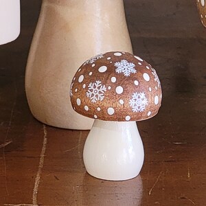 Natural Neutral Holiday Snowflake Set Hand Painted Wooden Mushrooms ...