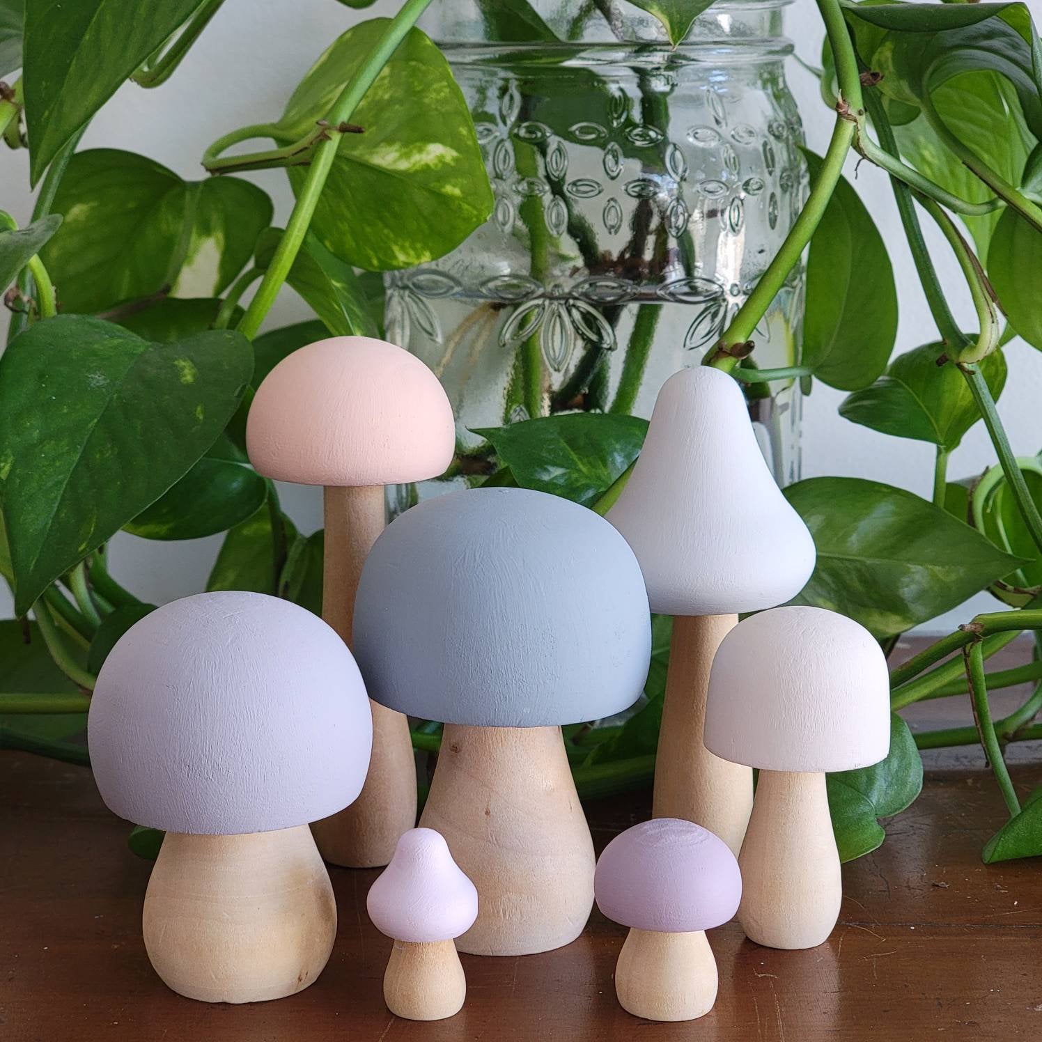 Muted Pastel Set Hand Painted Wooden Mushrooms Family Set - Etsy