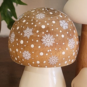 Natural Neutral Holiday Snowflake Set Hand Painted Wooden Mushrooms ...