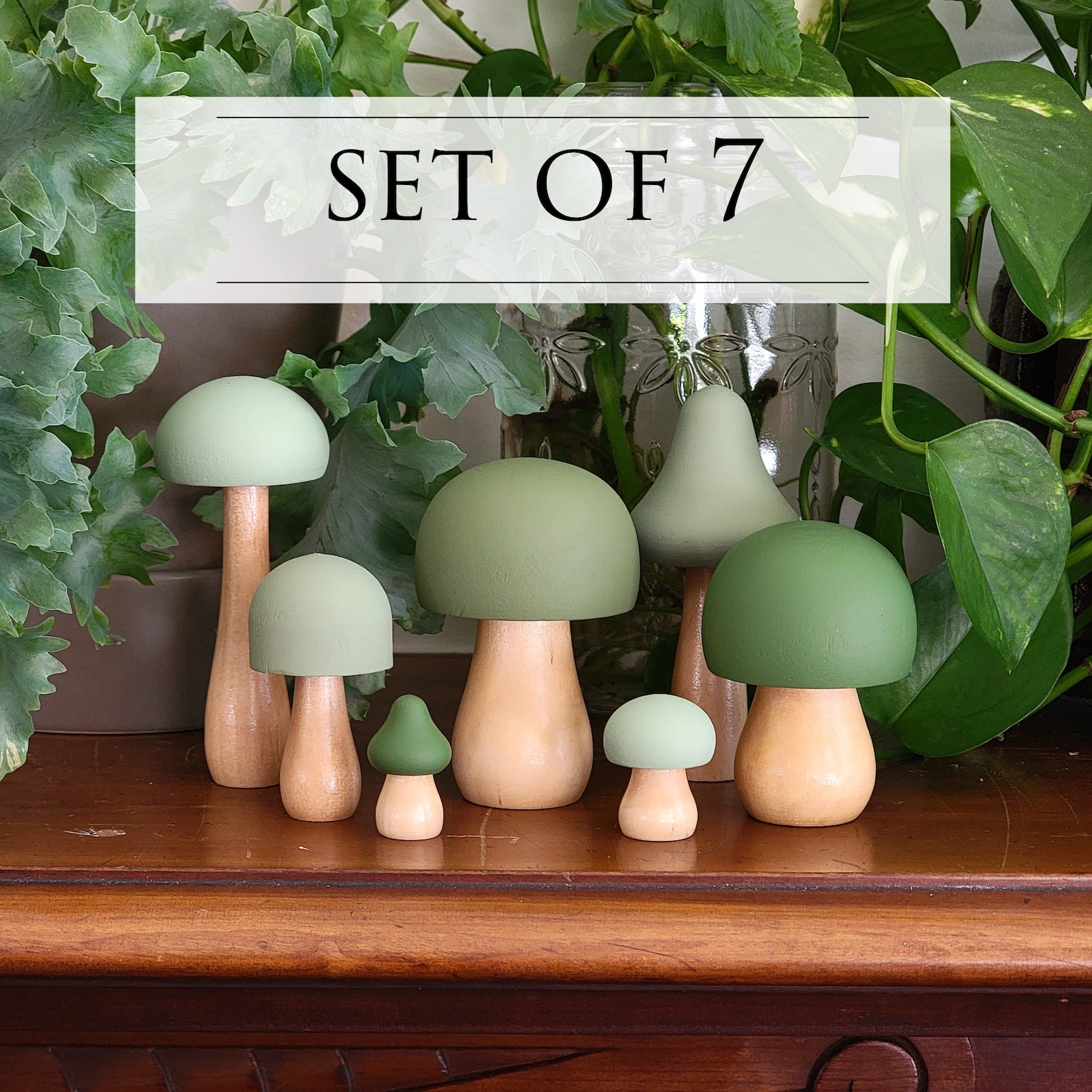 Mossy Green Set Hand Painted Wooden Mushrooms Planter - Etsy
