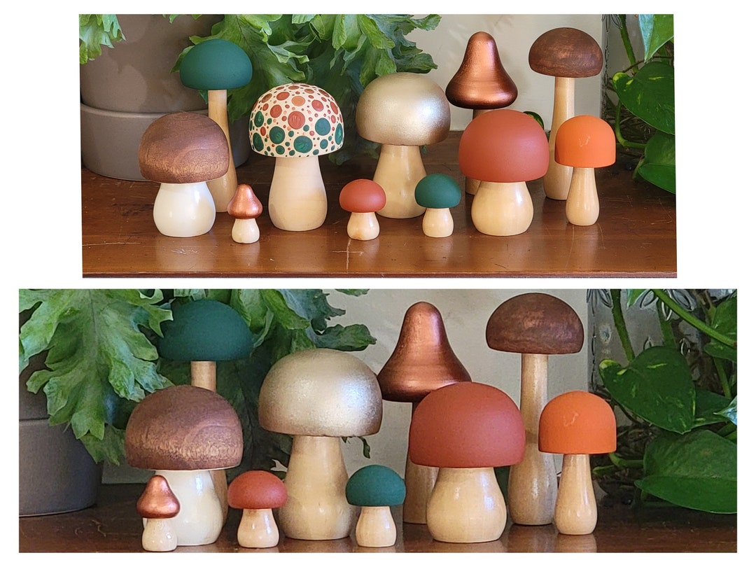 Fall Forest Set, Hand Painted Wooden Mushrooms; Planter Sticks ...