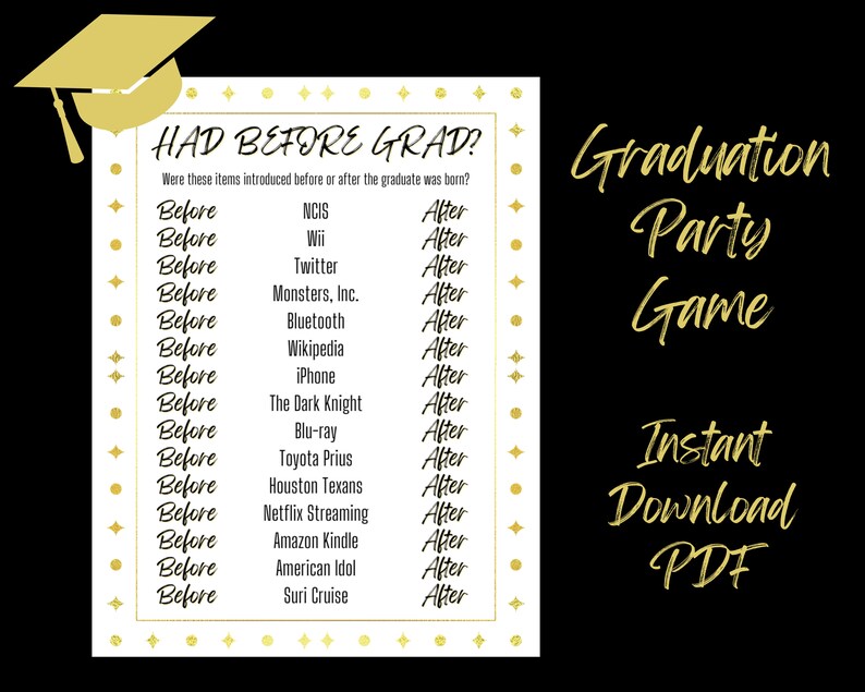 Had Before Grad | Graduation Party Game | Grad Party Activity | Older ...