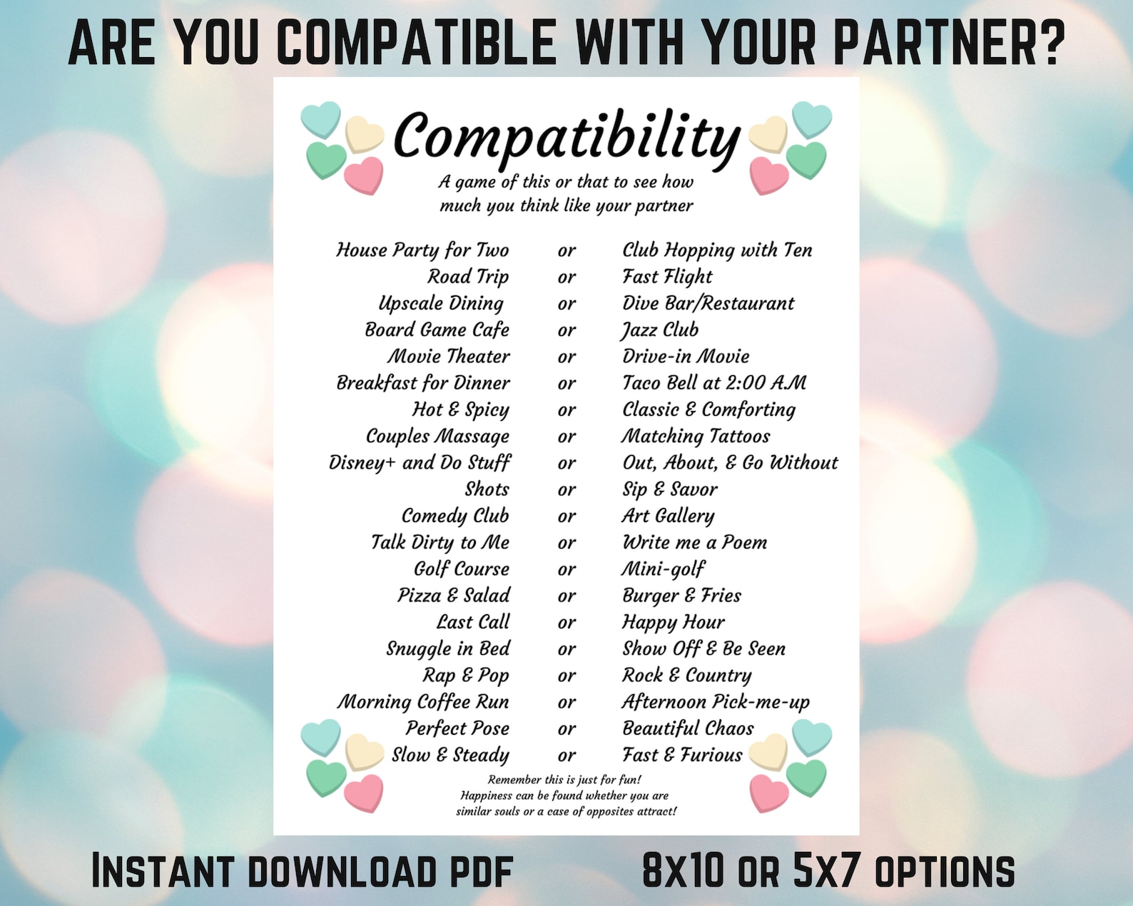 Couples Game | Compatibility | This or That | Valentine's Day | Instant ...
