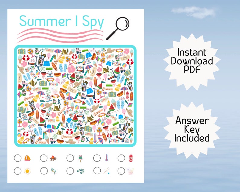 Summer I Spy | Summer Break I Spy | Kids Activity | Printable Kids ...