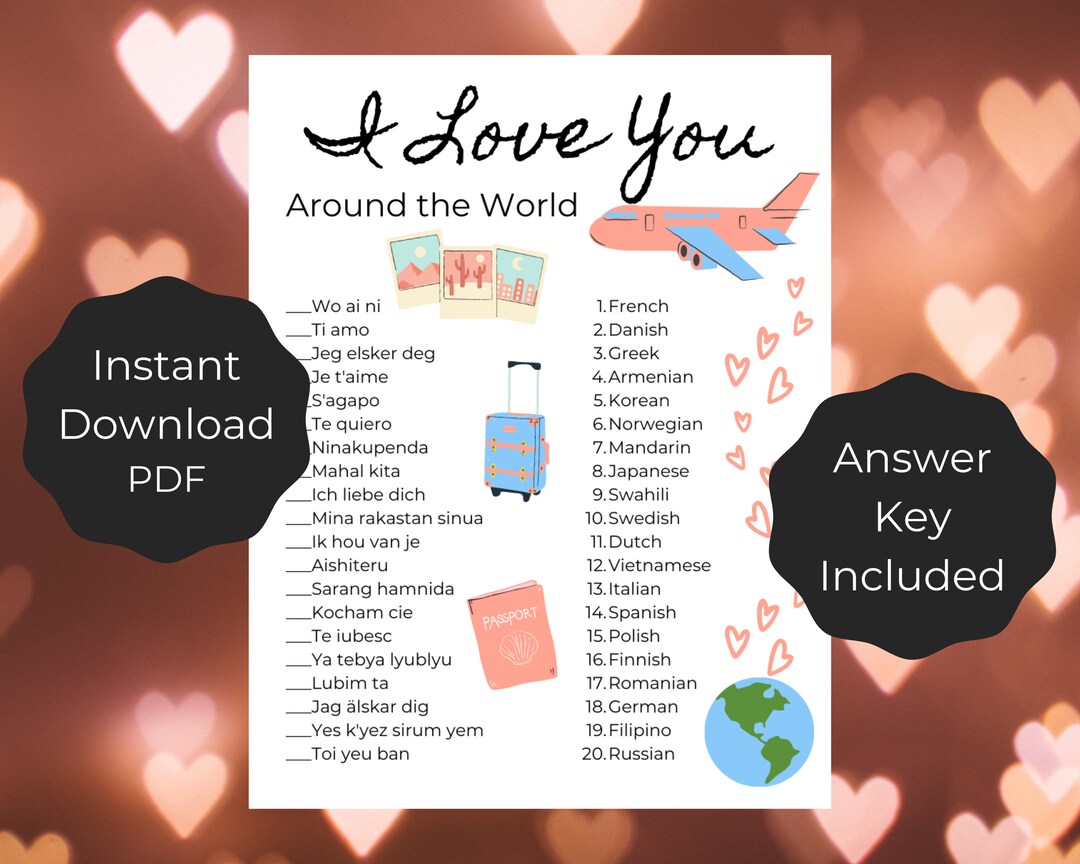 I Love You-around the World | Valentine's Game | Bridal Shower Game ...