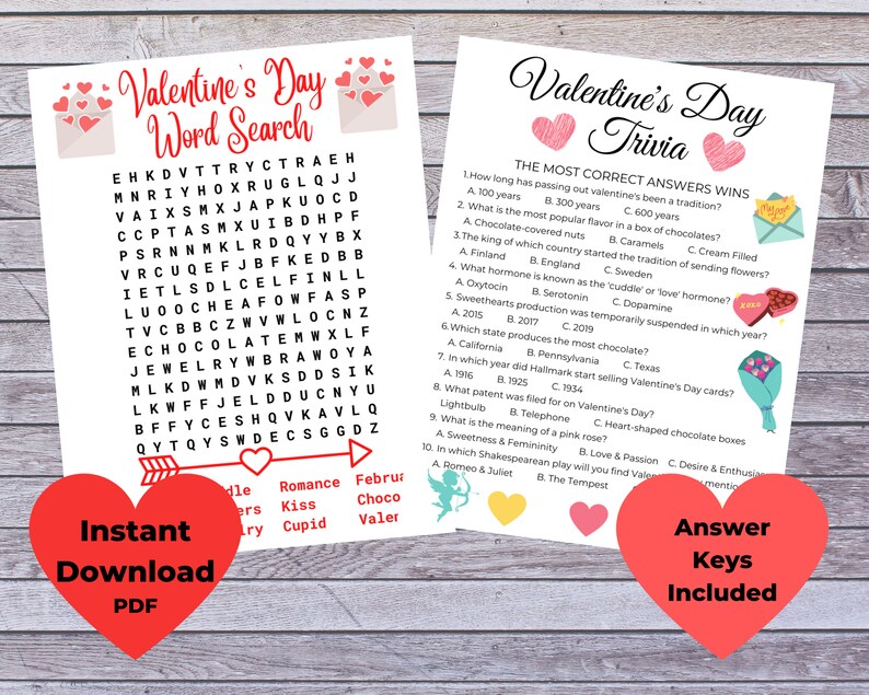 Valentine's Day Games Bundle Valentine's Word Search Valentine's Trivia ...