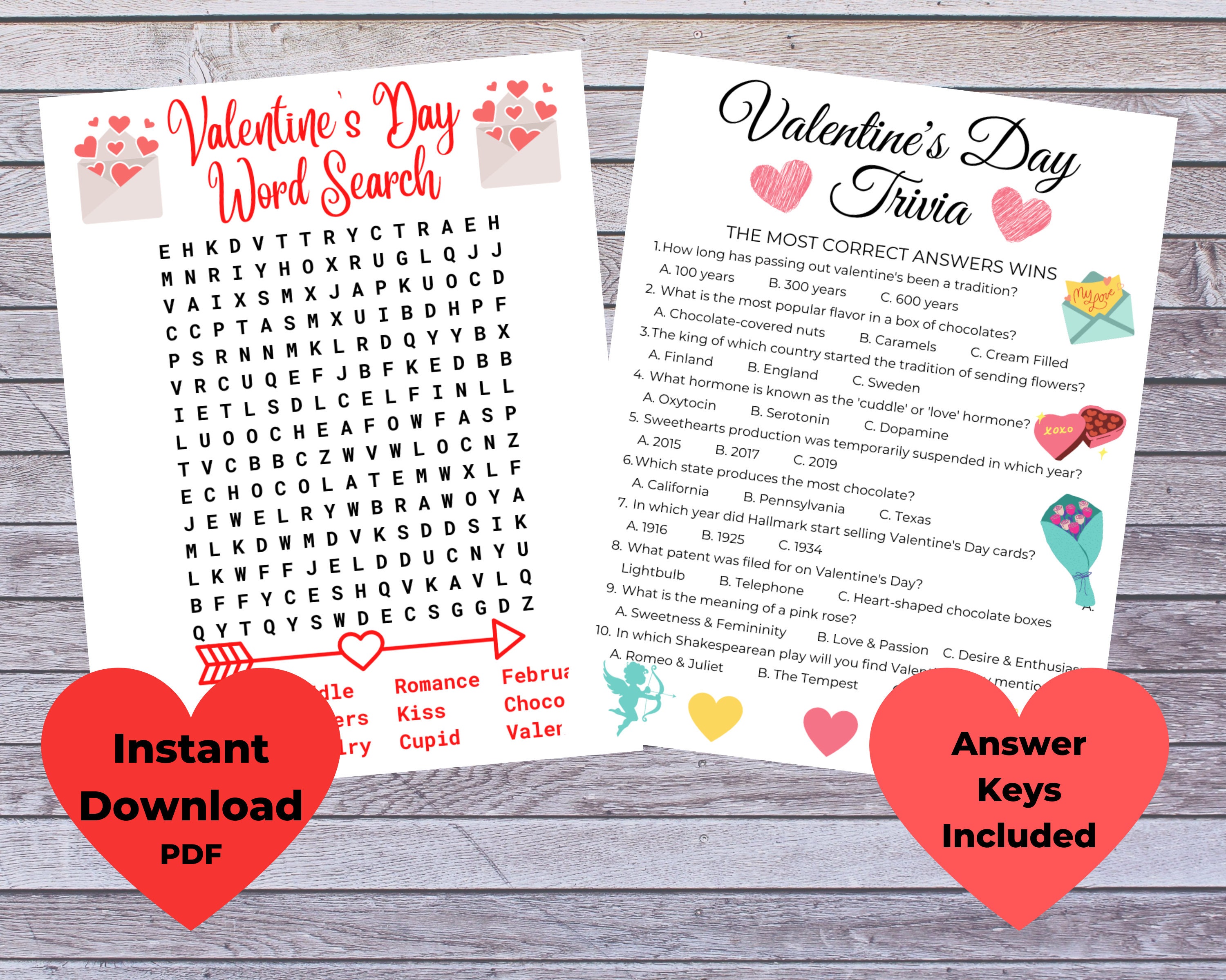 Valentine's Day Games Bundle Valentine's Word Search Valentine's Trivia ...